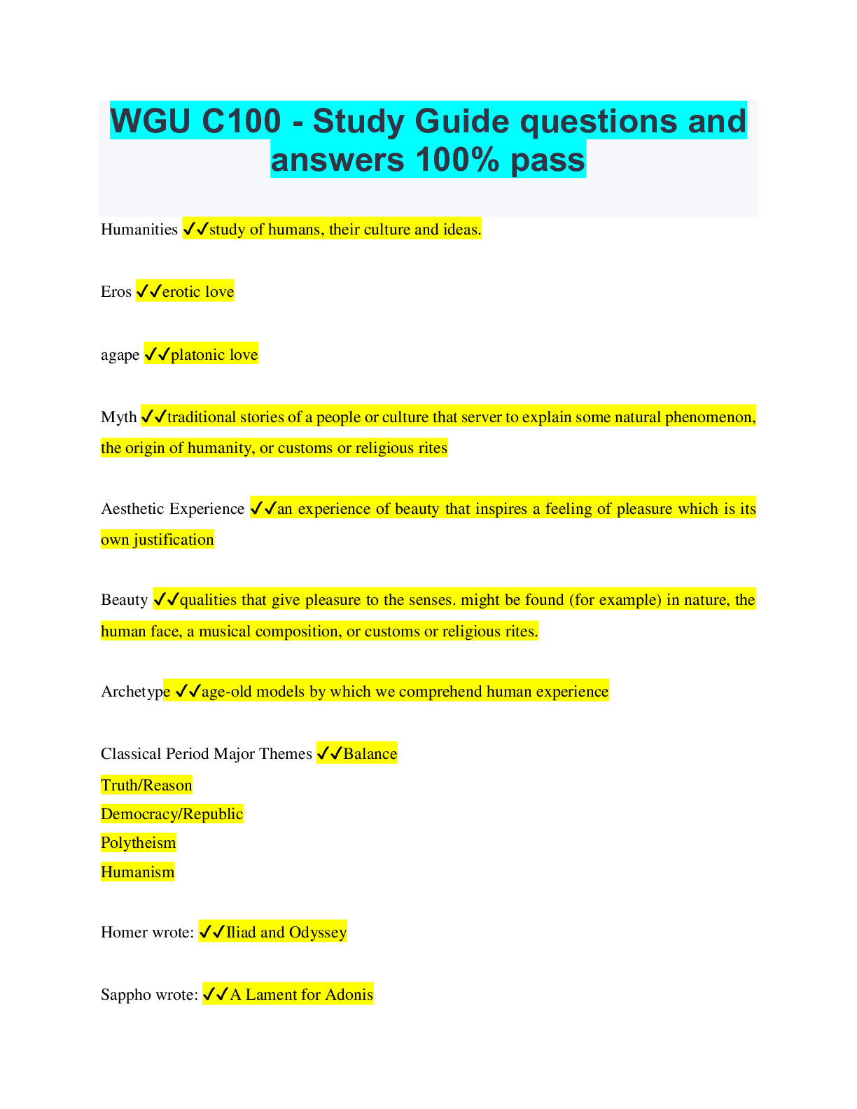 WGU C100 - Study Guide questions and answers 100% pass - Scholarfriends